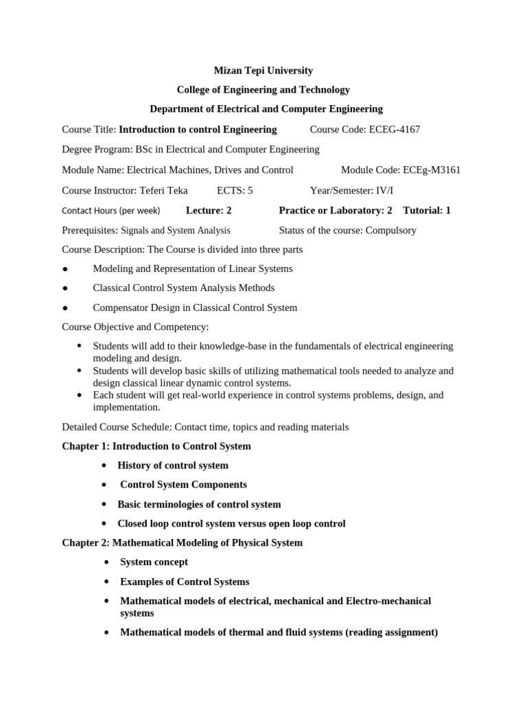Control Engineering Course Overview | PDF | Control Theory | System