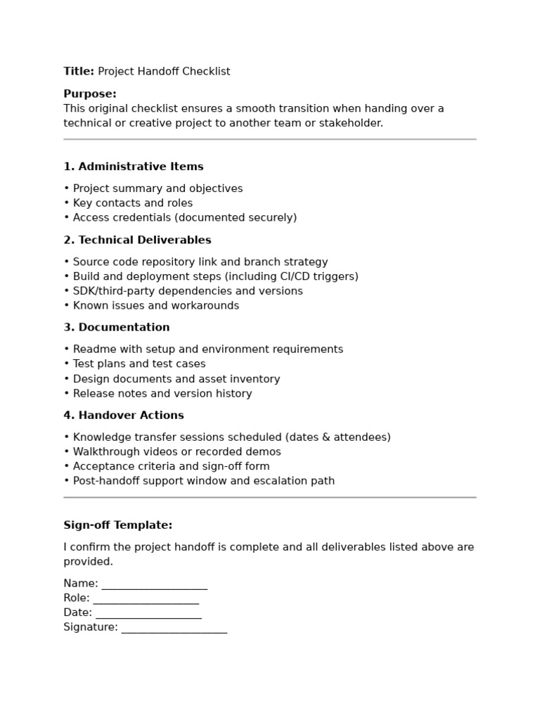 Project Handoff Checklist 20251104T130936Z | PDF