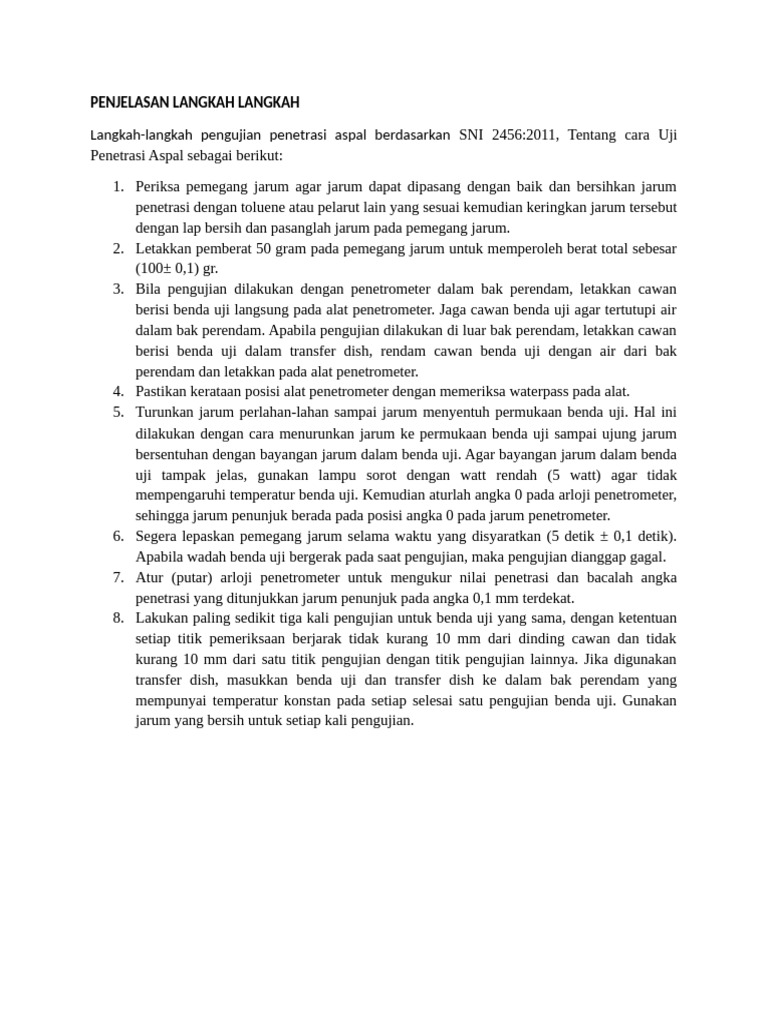 Langkah-langkah Uji Penetrasi Aspal | PDF
