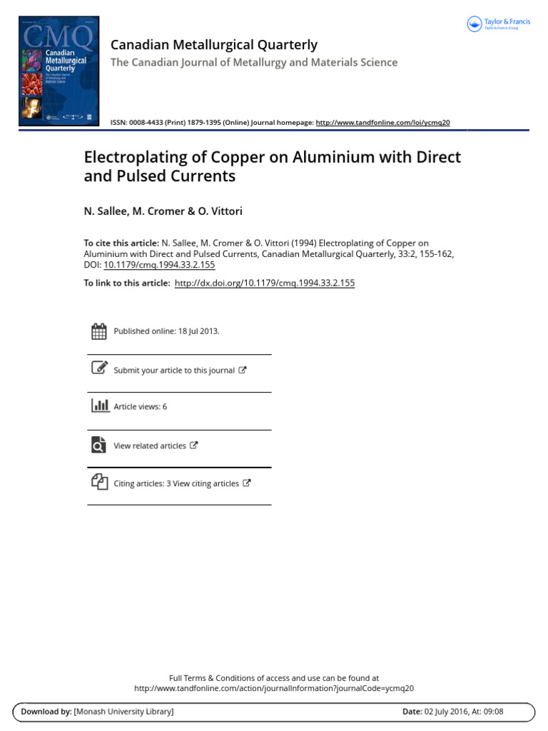 11 - Electroplating of Copper on Aluminium with Direct | PDF ...