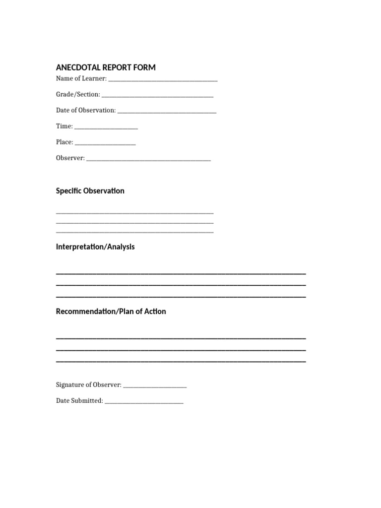 Anecdotal Report Form | PDF