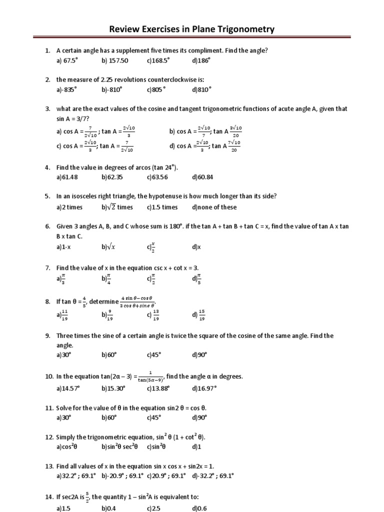 Trigo Exercise | PDF | Trigonometric Functions | Euclidean Geometry