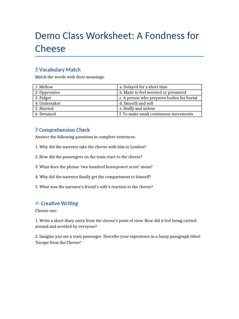 Cheese-Themed Worksheet for Students | PDF
