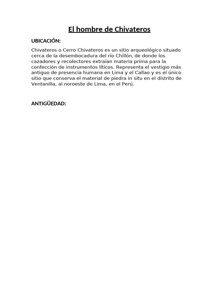 Hombre de Chivateros: Sitio Arqueológico | PDF