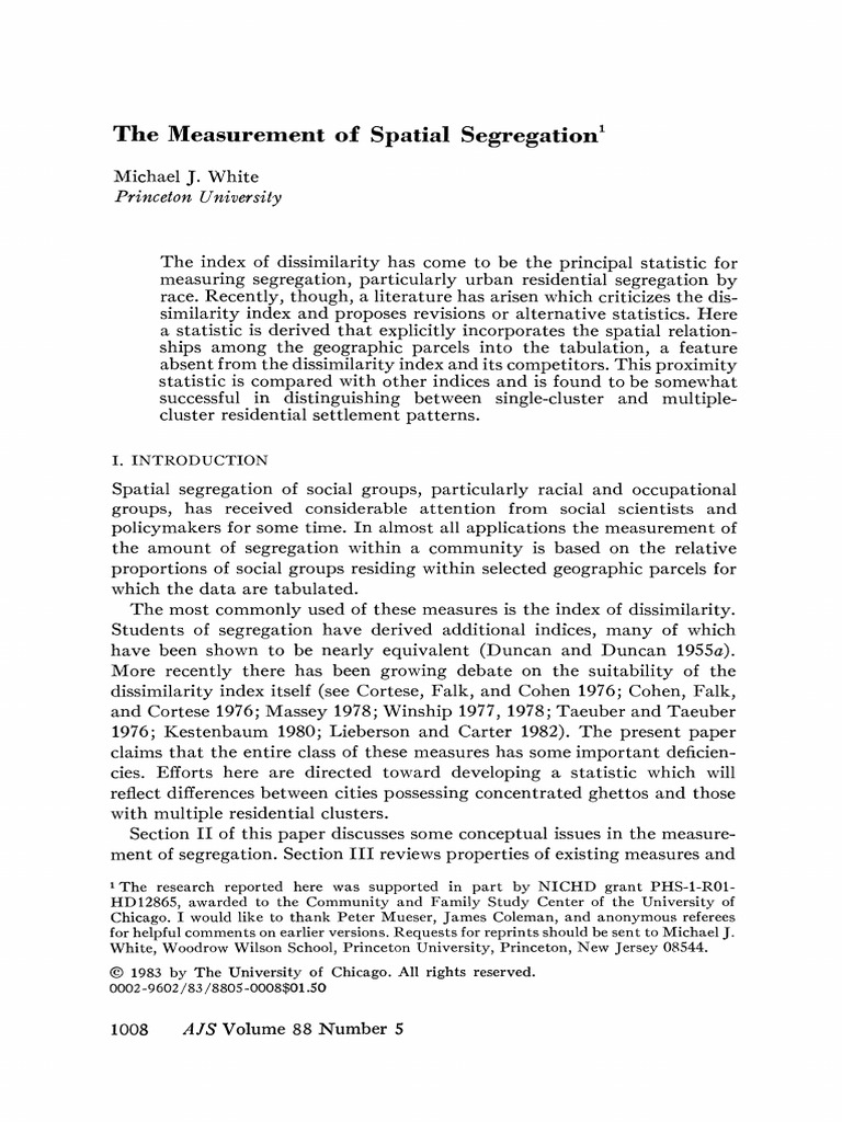 New Proximity Measure for Segregation | PDF | Racial Segregation In The ...