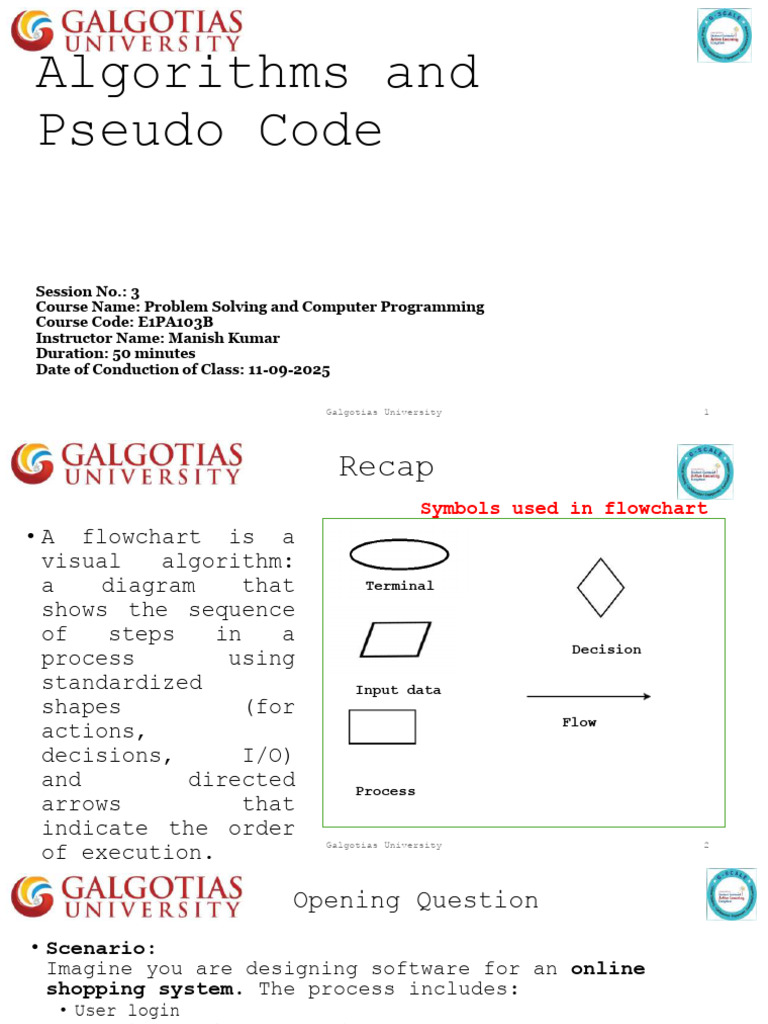 Lecture 3-Algorithm and Psuedo Code | PDF | Algorithms | Computer Programming