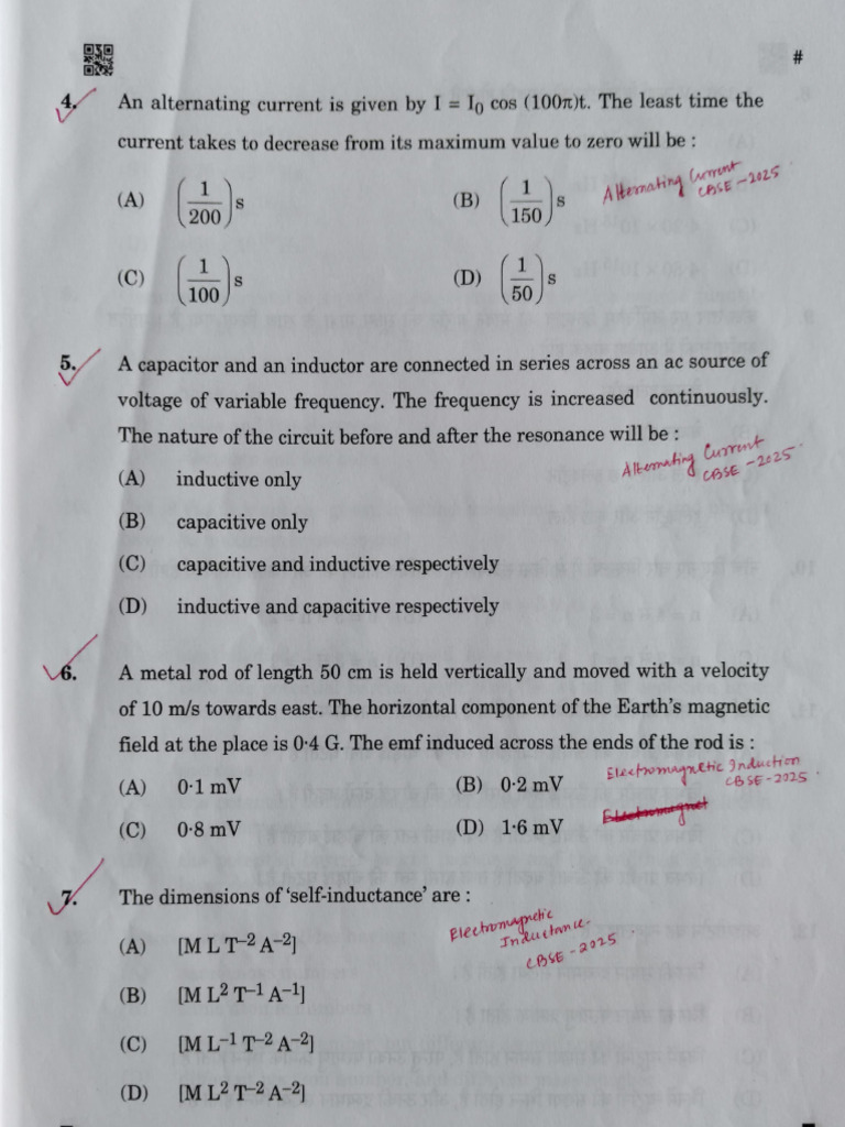 Electromagnetic Induction and Alternating Current Pyqs | PDF