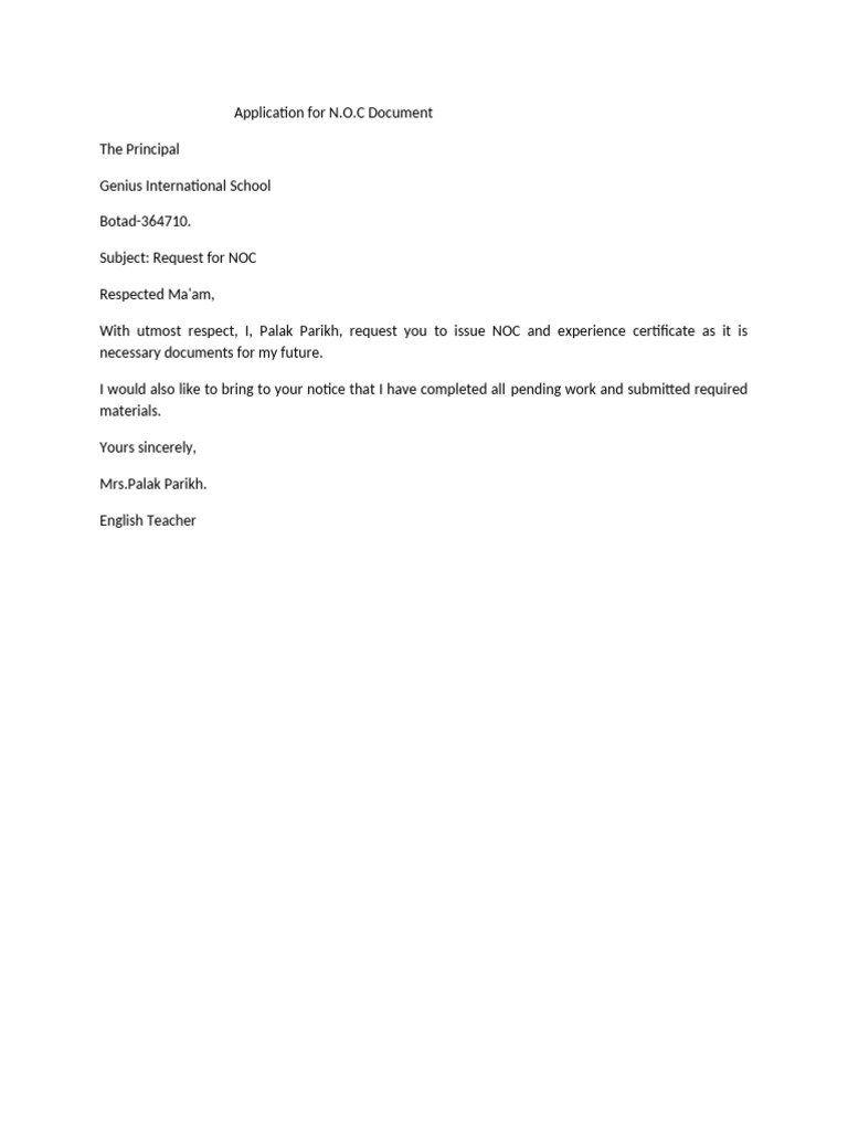 Application for NOC | PDF