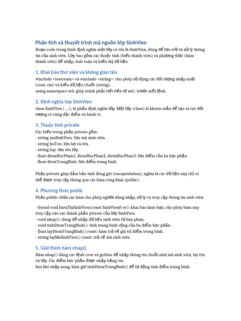 Giai Thich Va Thuyet Trinh Lop SinhVien | PDF