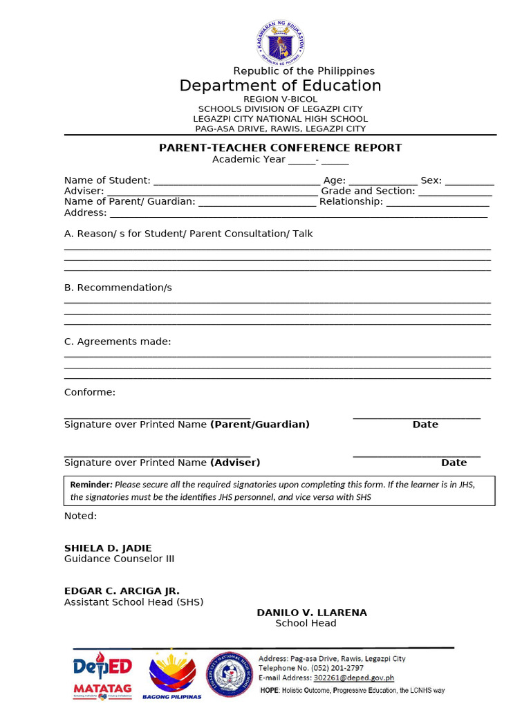 Parent Teacher Conference Report | PDF | Schools | Social Institutions