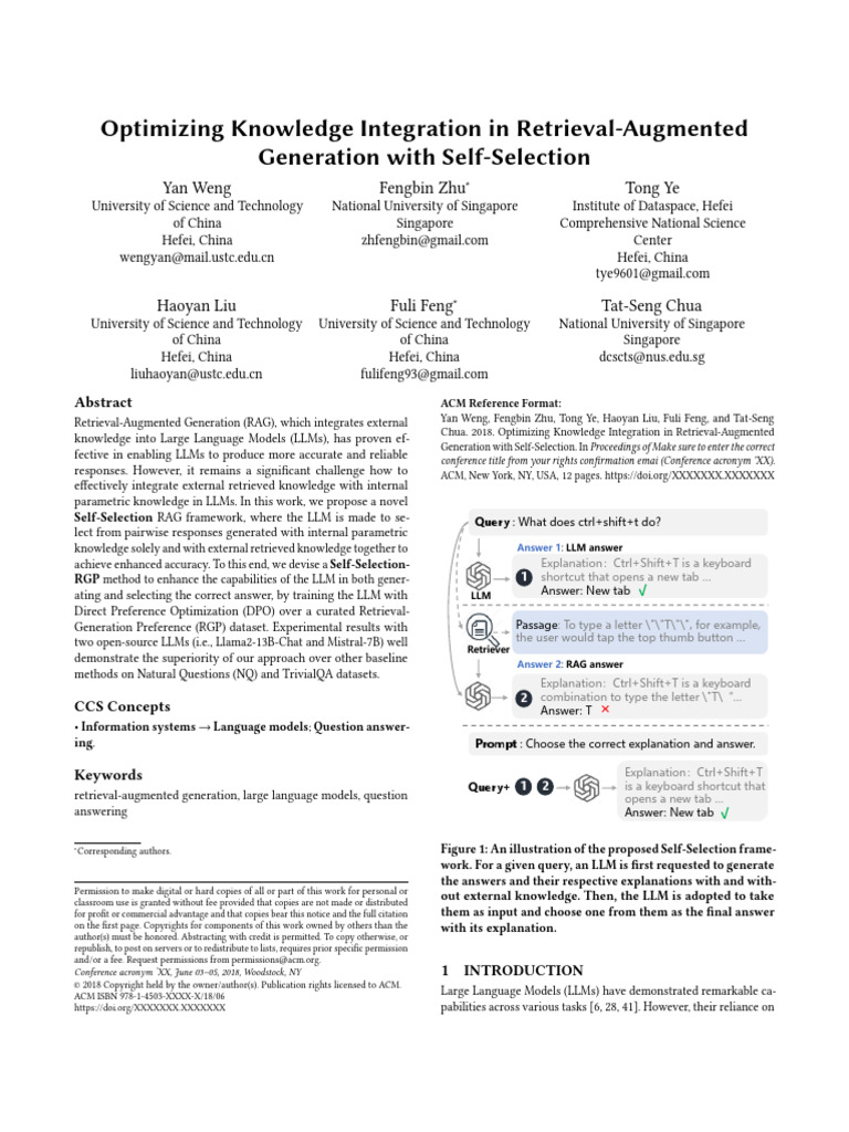 Optimizing Knowledge Integration in RAG With Self-Selection | PDF | Computing | Applied Mathematics