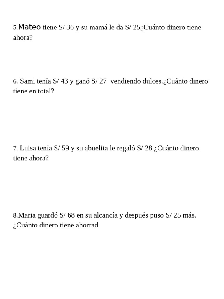 Ficha Sumas Monedas y Billetes Llevada PrimerGrado | PDF