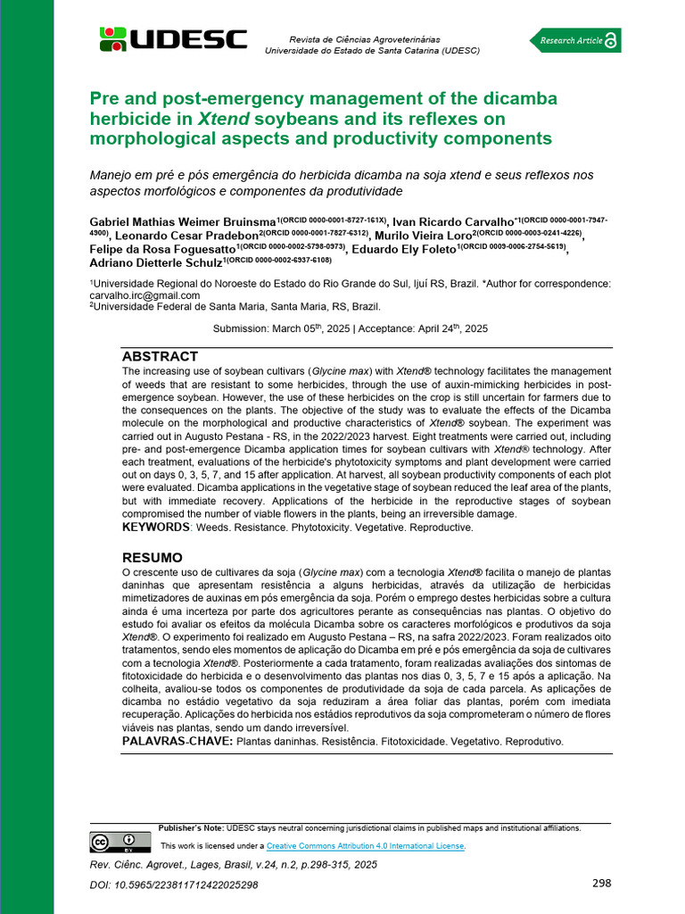 Pre and Post-Emergency Management of The Dicamba Herbicide in Xtend ...