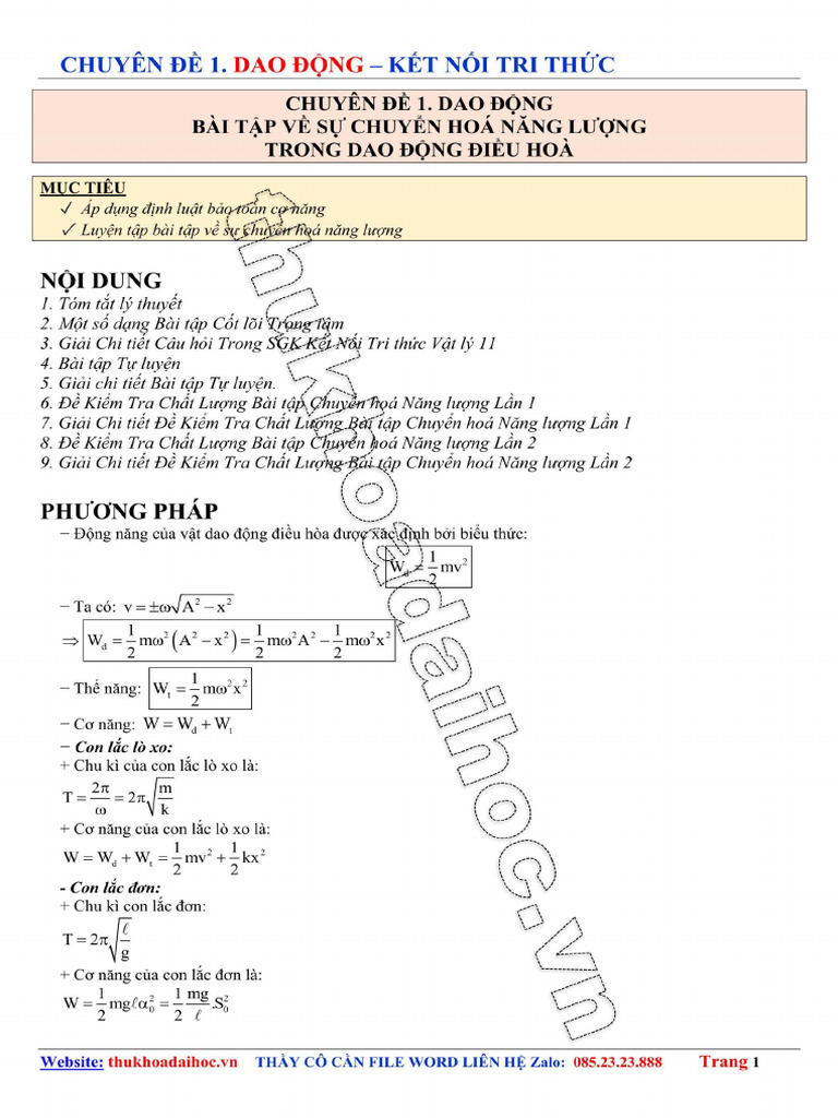 Bai Tap Ve Su Chuyen Hoa Nang Luong Trong Dao Dong Dieu Hoa | PDF