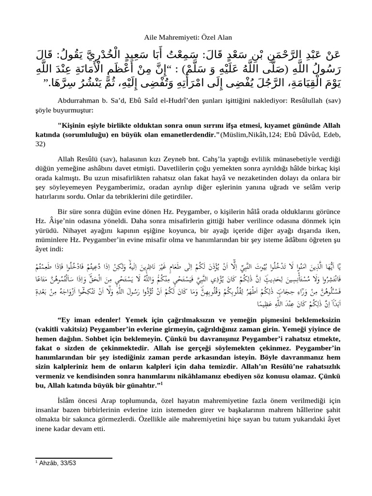 Aile Mahremiyeti Zel Alan | PDF