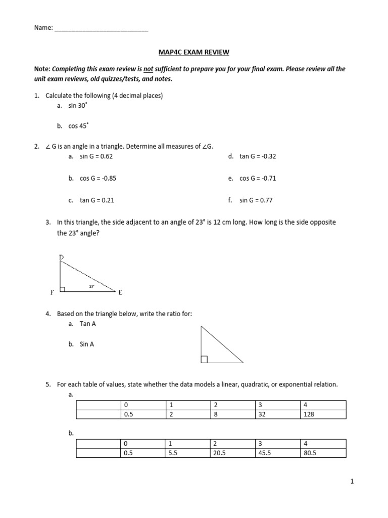 Map4c Exam Review Questions | PDF | Elementary Mathematics | Mathematics