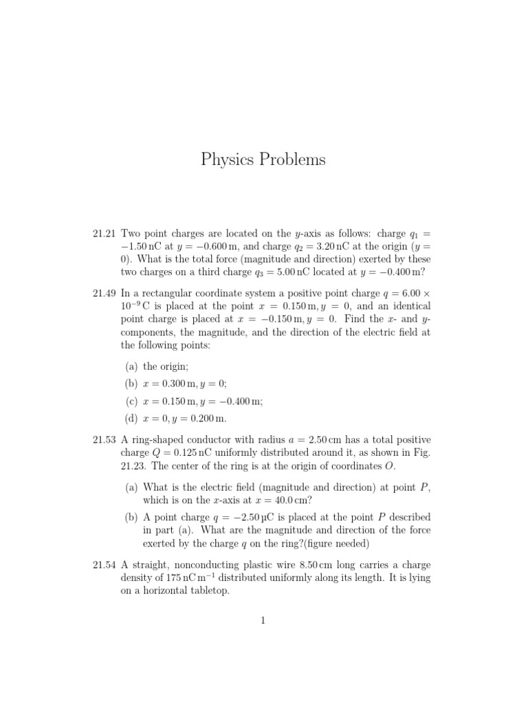 Physics Problems on Electric Forces and Fields | PDF | Electric Current ...