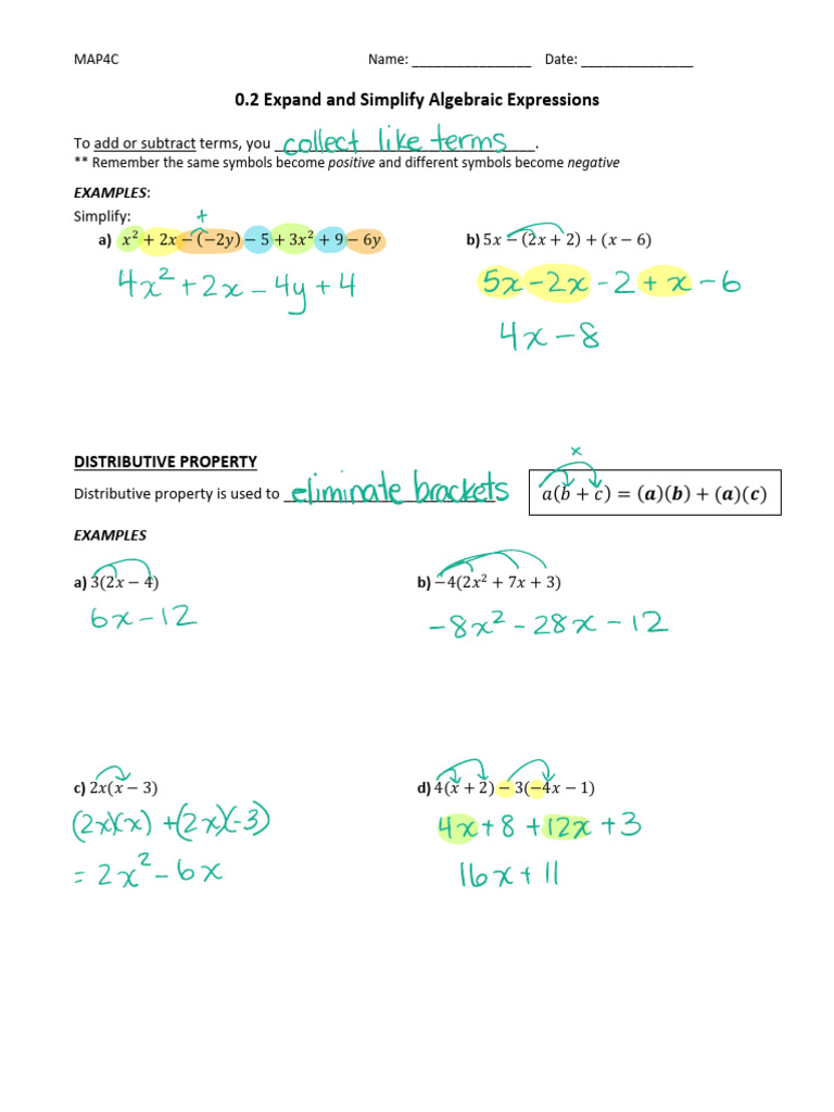 Expand and Simplify Algebraic Expressions | PDF