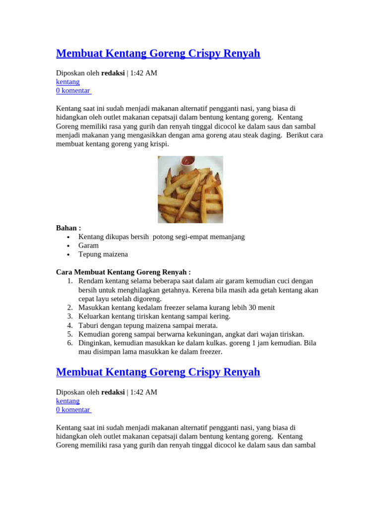 Resep Kentang Goreng Crispy Renyah | PDF