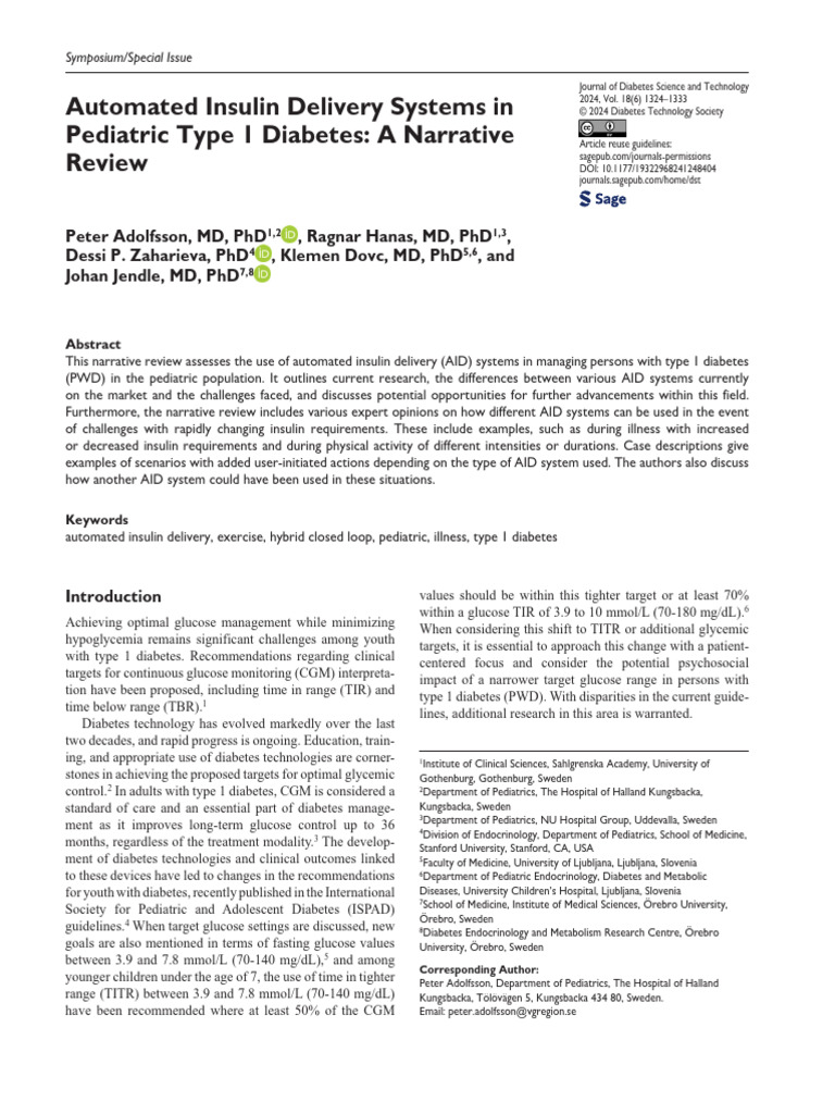 Automated Insulin Delivery Systems In10.1177 - 19322968241248404 | PDF ...