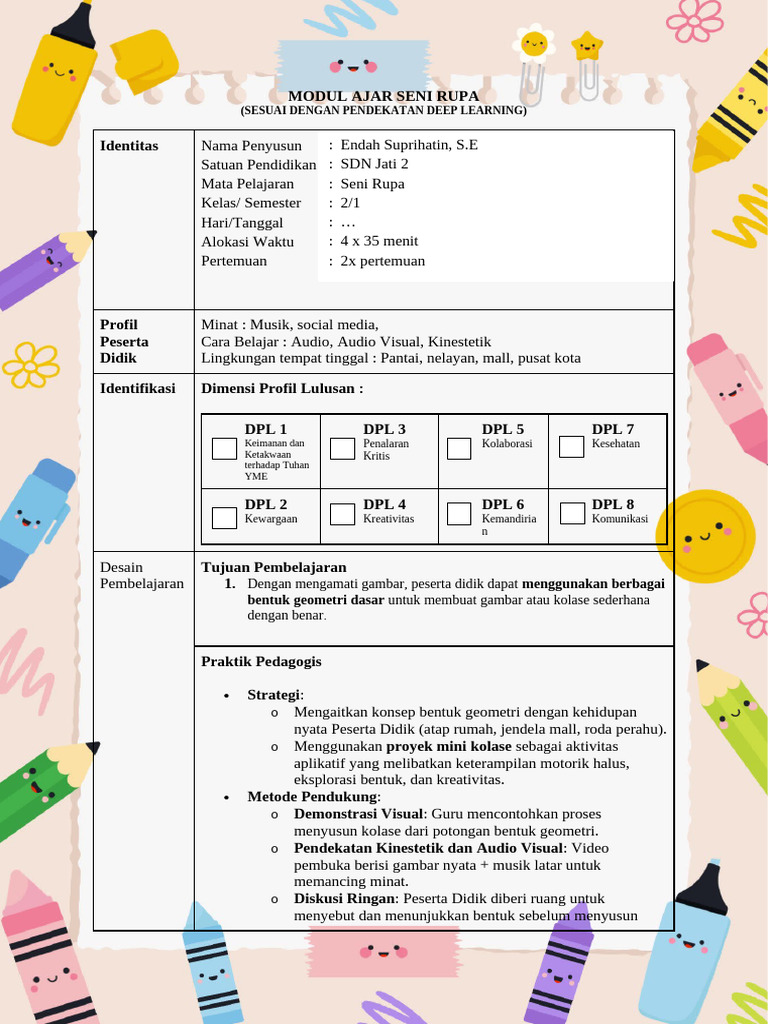 Modul Ajar (PM) S.rupa - 4. Membuat Kolase Sederhana Dari Bentuk Geometri | PDF