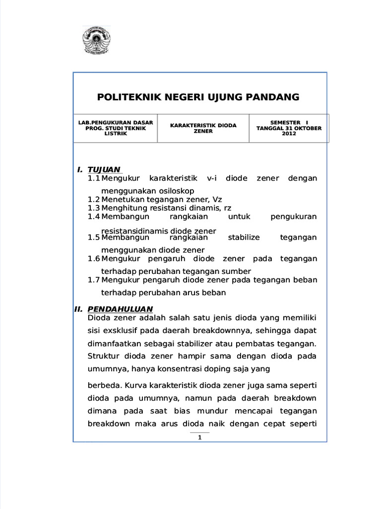 PDF Karakteristik Dioda Zener Compress | PDF