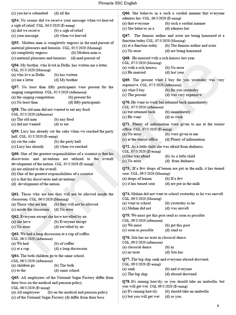 SSC English Error Correction Practice | PDF | Verb | Grammatical Number