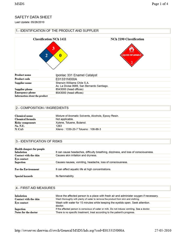 008 HDS Paint Sherwin Williams Catalyst Enameled Iponlac 331 PDF | PDF ...