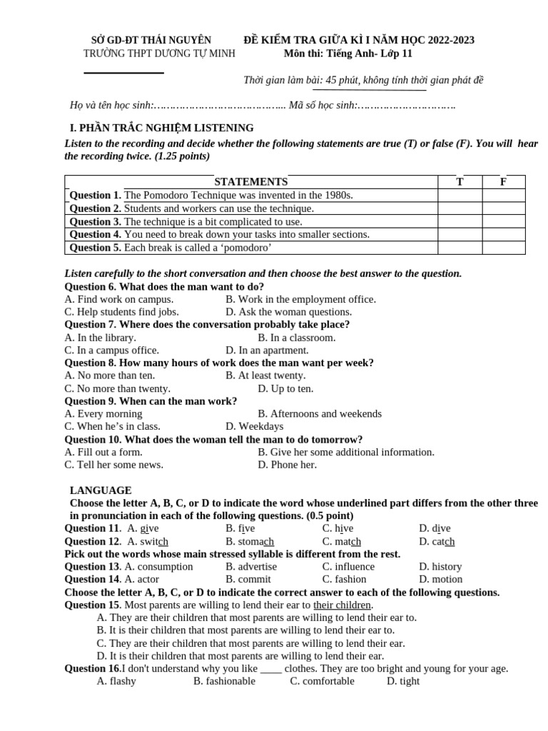 English Test for 11th Grade Students | PDF | Waldorf Education
