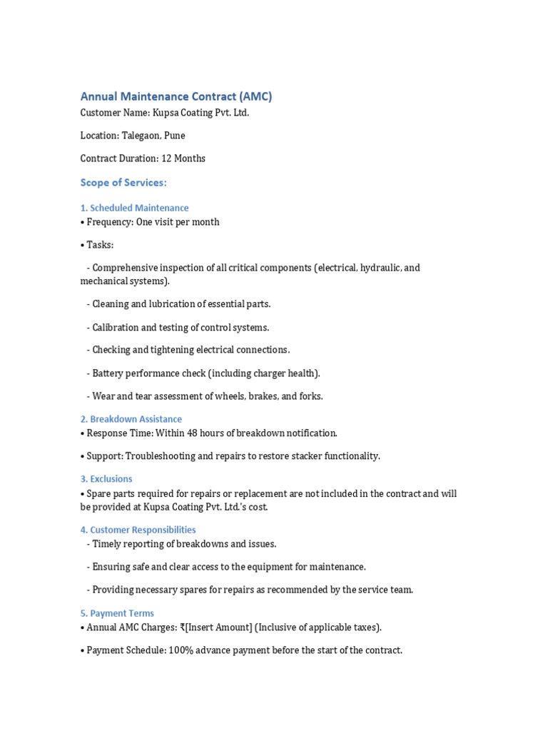 Annual Maintenance Contract for Kupsa Coating | PDF