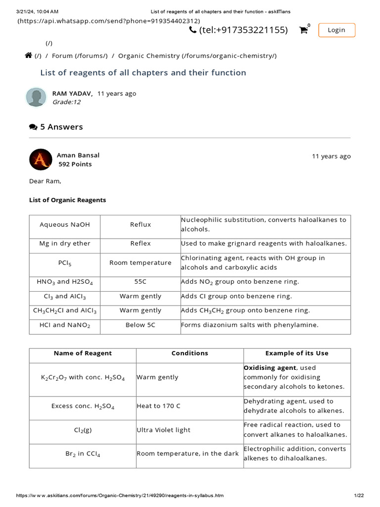 Comprehensive Organic Reagents List | PDF | Alkene | Organic Chemistry