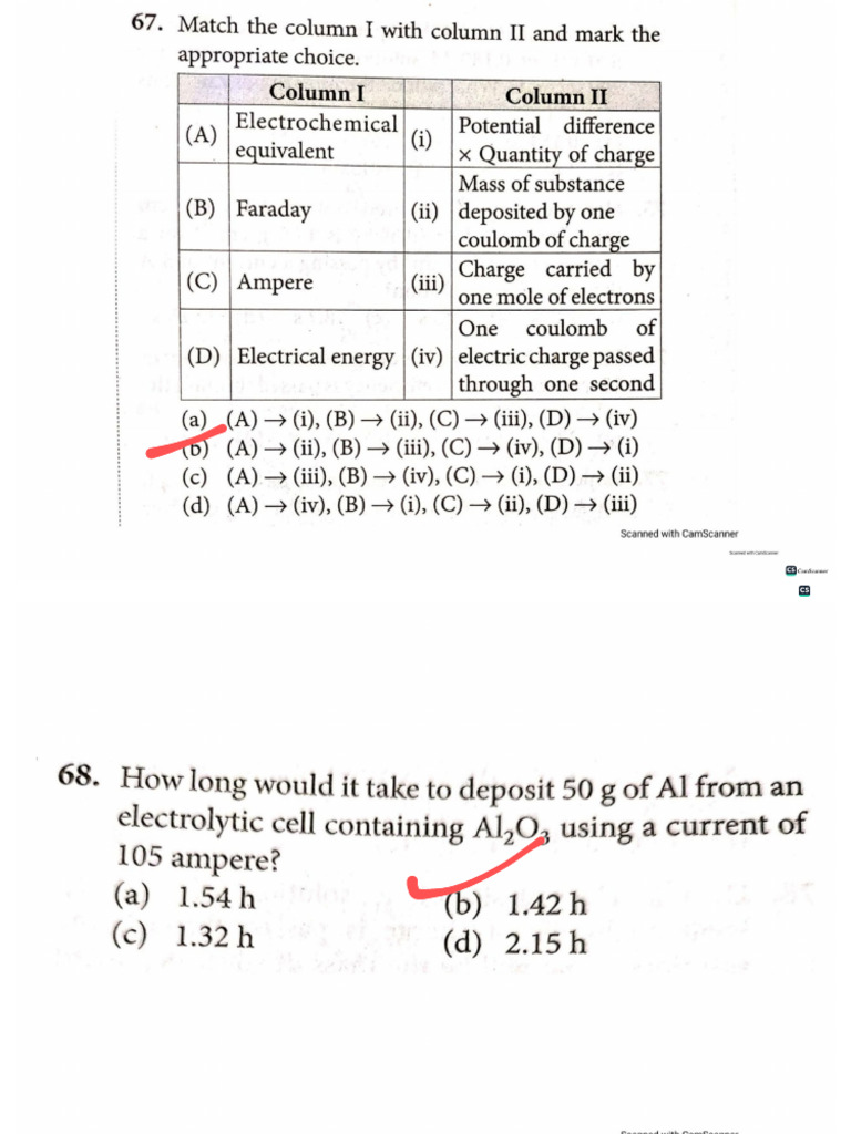 Electrochemistry Answer (Faraday's Law of Electrolysis) | PDF