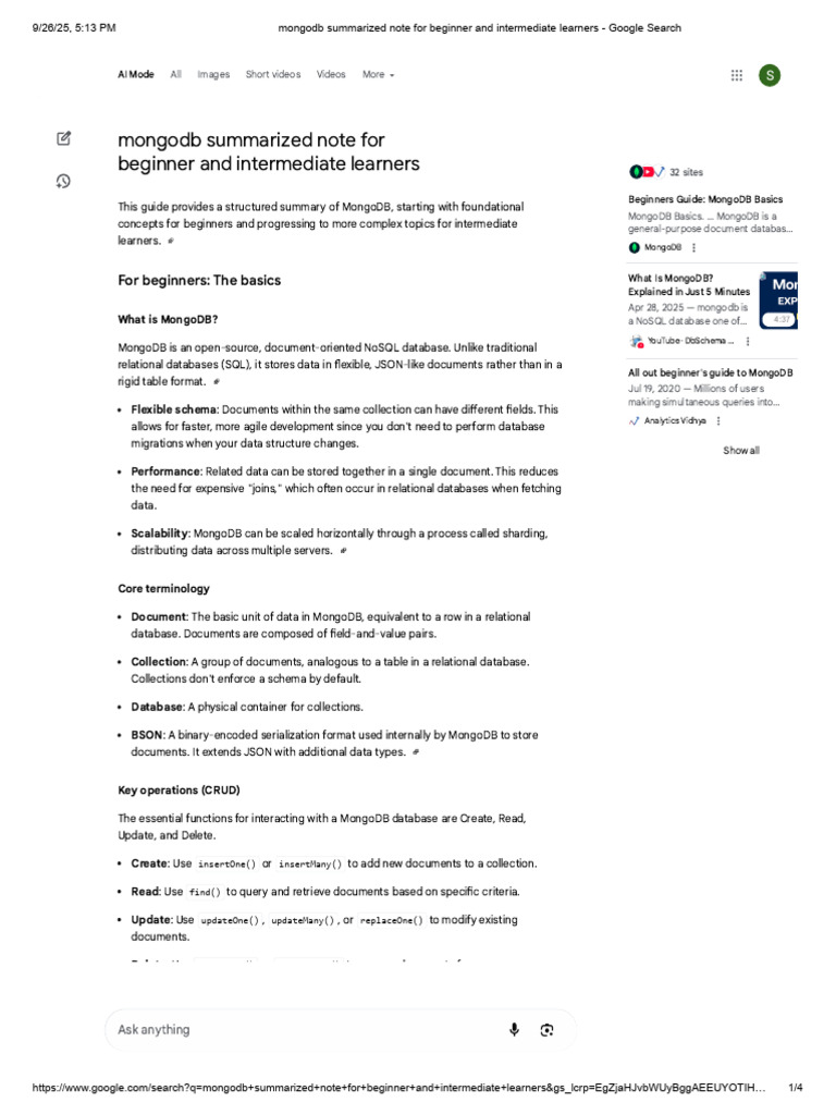 Mongodb Summarized Note For Beginner and Intermediate Learners - Google ...