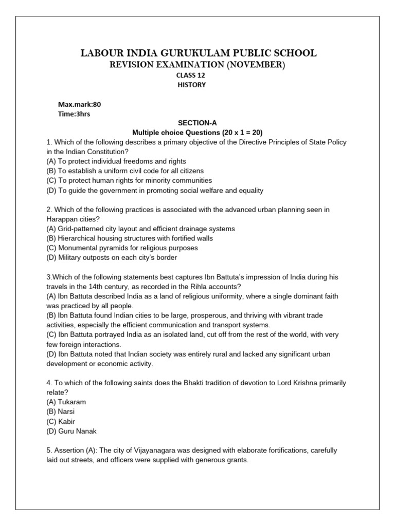 Class 12 History Revision Exam November | PDF | Bhakti