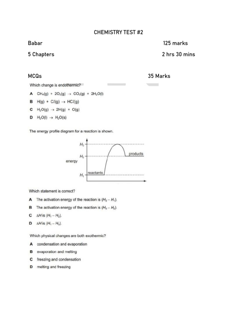 CHEMISTRY Test | PDF