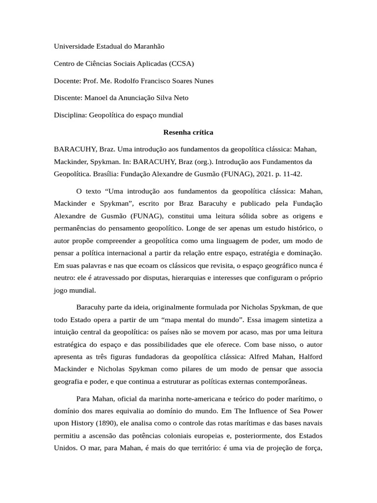 Fundamentos da Geopolítica Clássica | PDF | Geopolítica | Educação em ...