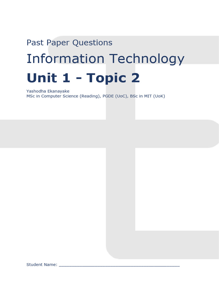 Past Paper Questions Unit1 Topic 2 | PDF