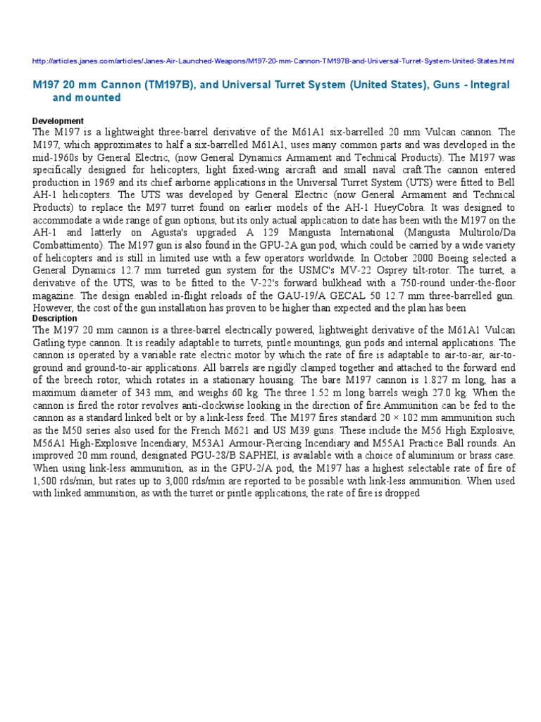 M197 20mm Cannon Overview and Specs | PDF | Military Aviation | Equipment