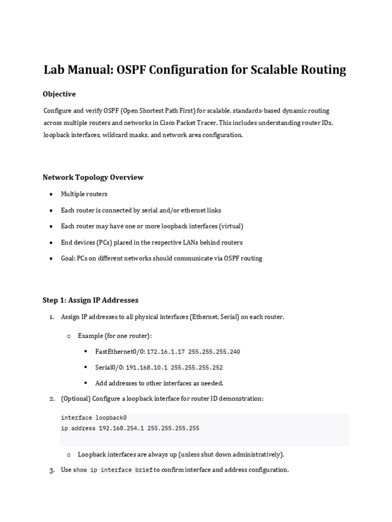 Lab Manual - OSPF Configuration in Cisco Packet Tra | PDF | Router (Computing) | Ip Address