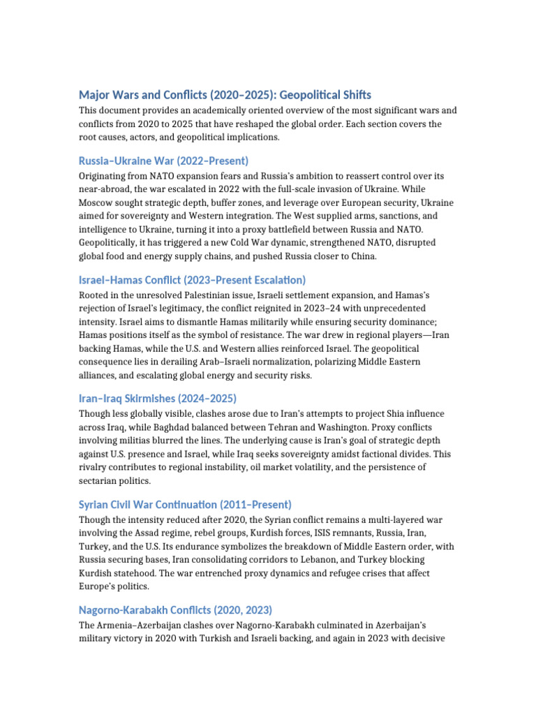 Key Global Conflicts (2020–2025) Overview | PDF | International ...