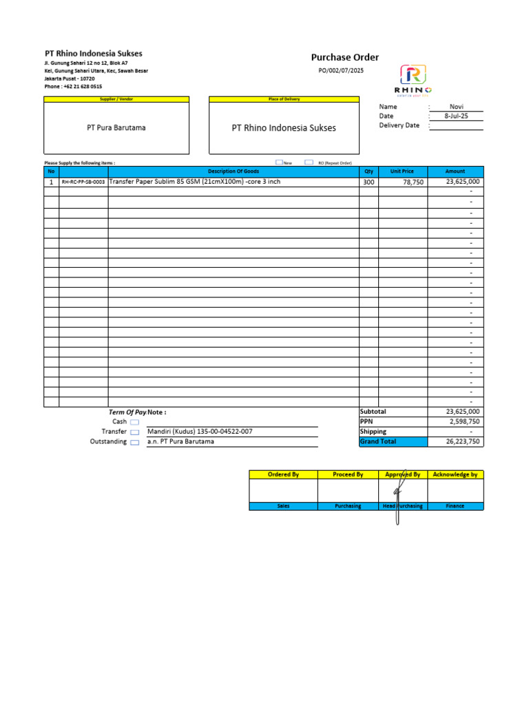 PO Transfer Paper 2025-07-08 | PDF