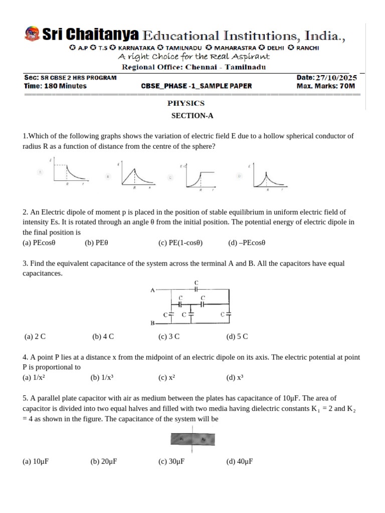 Electric Field and Circuit Concepts Quiz | PDF | Capacitor | Capacitance
