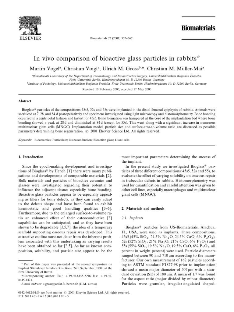 In Vivo Comparison of Bioactive Glass Particles in Rabbits | PDF