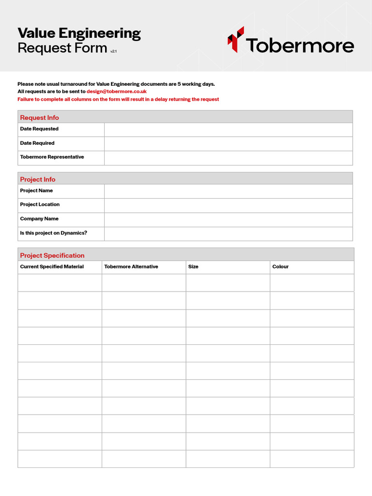 Tobermore Value Engineering Request Form v2.1 July 2023 | PDF