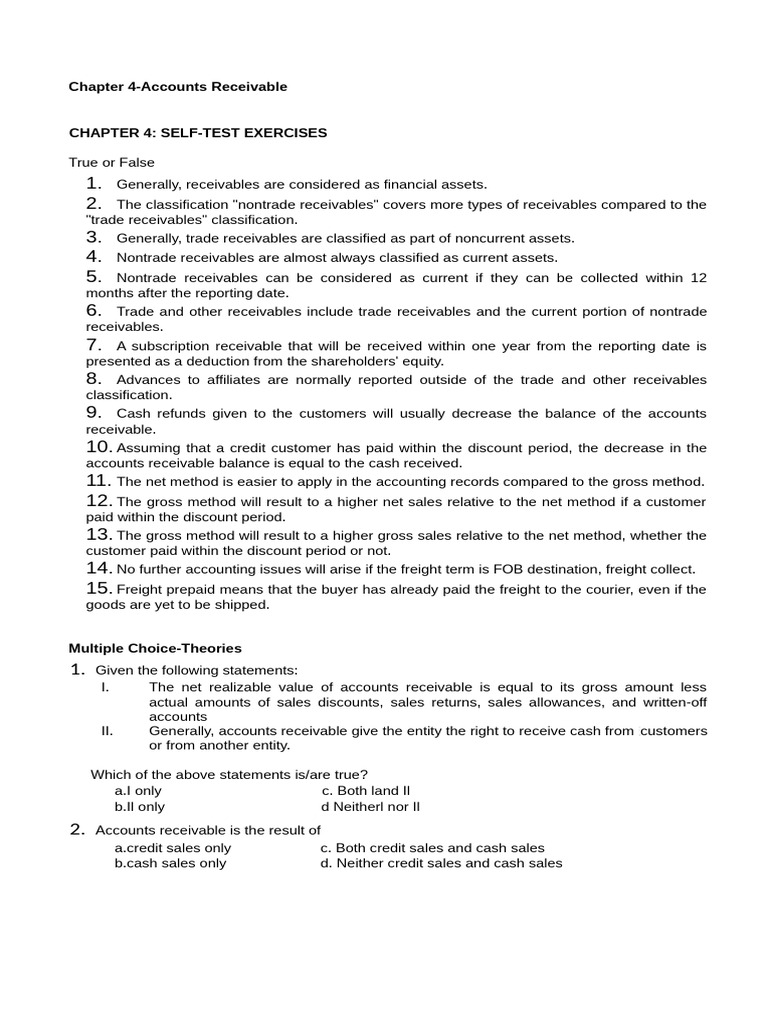 CHAPTER 4) Accounts Receivable | PDF | Bad Debt | Debits And Credits