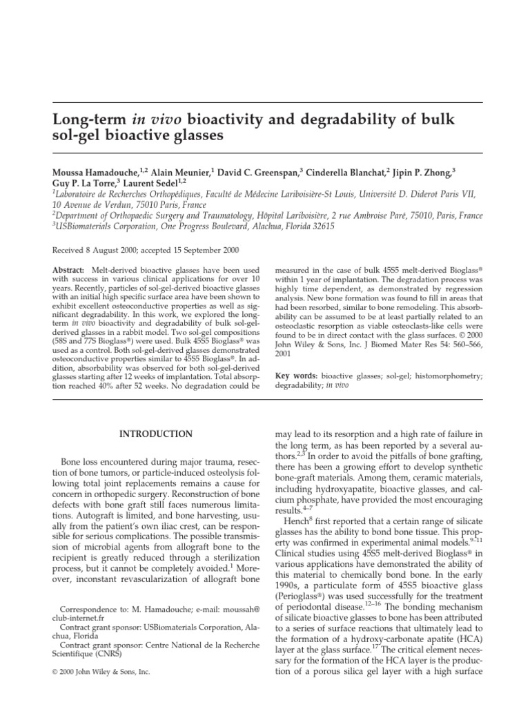 Long-Term in Vivo Bioactivity and Degradability of Bulk Sol-Gel ...