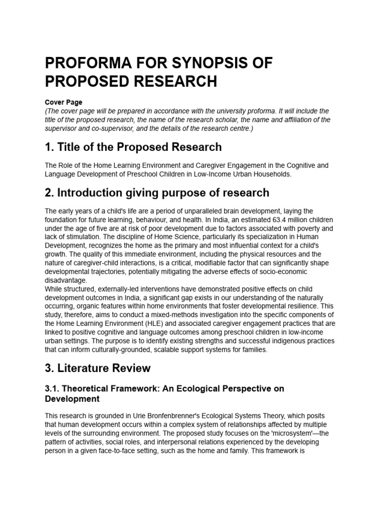 PHD Synopsis in Child Development | PDF | Statistics | Quantitative ...