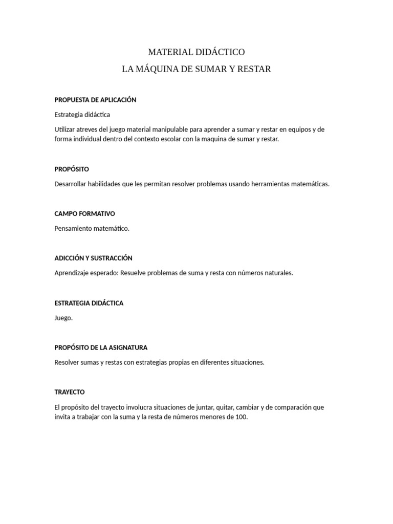 Estrategia Didáctica para Sumar y Restar | PDF | Pensamiento | Matemáticas