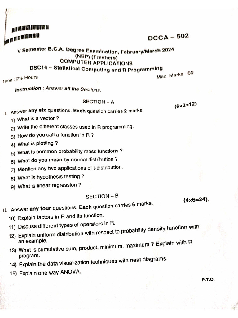 R Programming Previous Year Question Papers | PDF