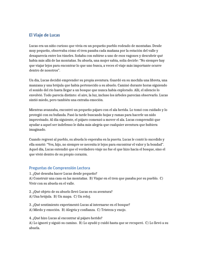 El viaje interior de Lucas y su descubrimiento | PDF